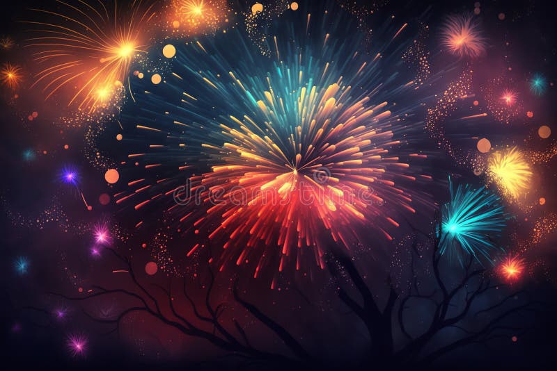 Abstract Colored Firework Background. Multicolored Fireworks in Dark ...