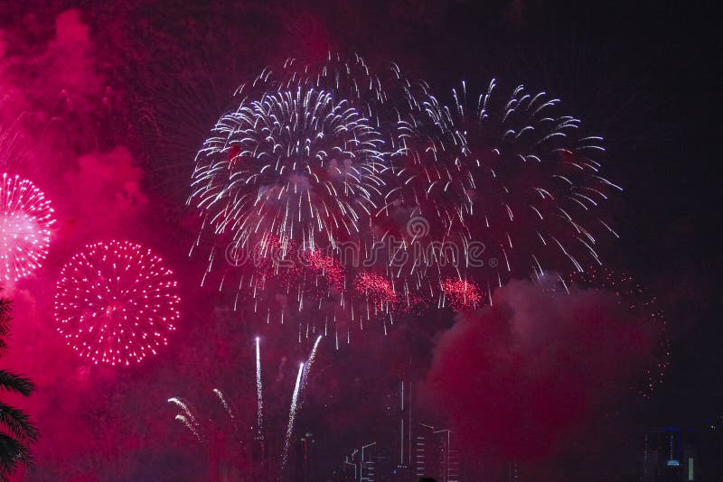 Abstract Colored Firework with Palm Trees Stock Photo - Image of ...