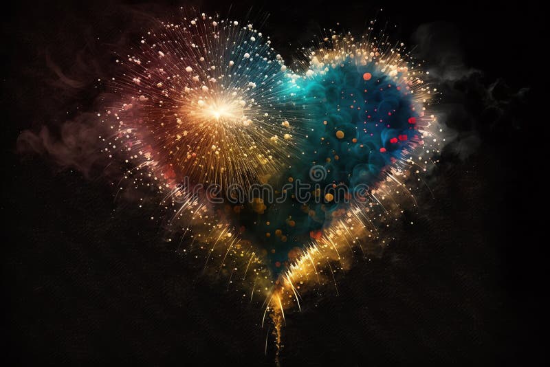 Abstract Colored Fireworks Heart Shape. Multicolored Fireworks Heart ...