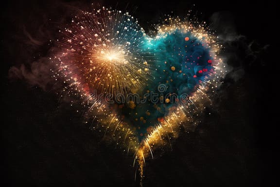 Abstract Colored Fireworks Heart Shape. Multicolored Fireworks Heart ...