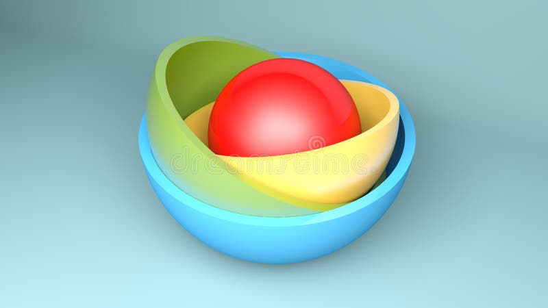Abstract Colored Hemispheres and a Red Sphere Inside of All - 3D ...
