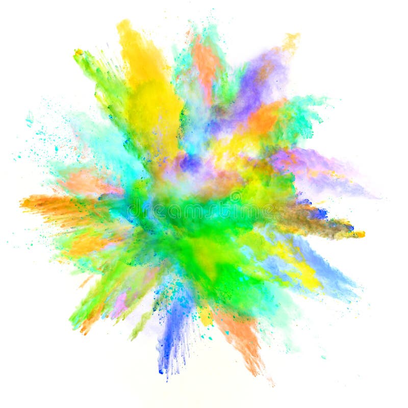 Abstract Colored Powder Explosion Isolated on White Background. Stock ...