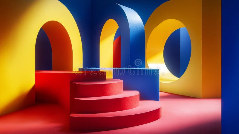 Abstract Colorful Architecture with Arched Pathways and Steps Stock ...
