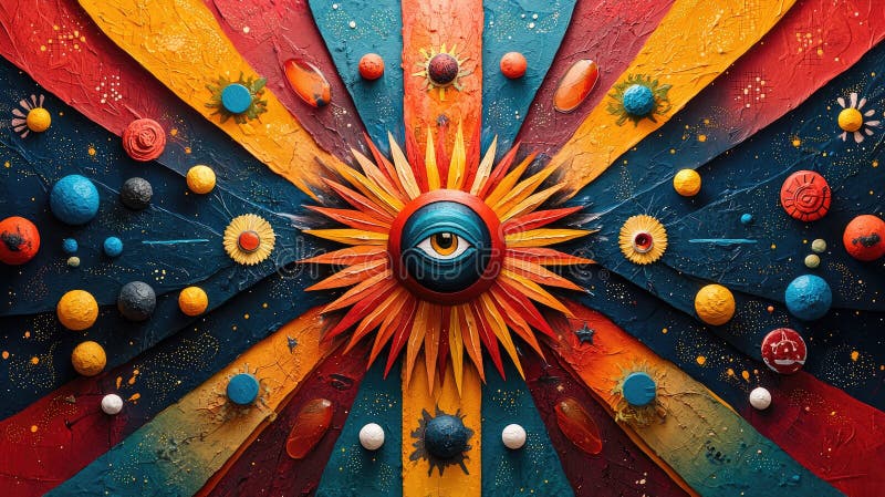 Abstract Colorful Art with Eye and Sun Symbol in the Center Stock ...
