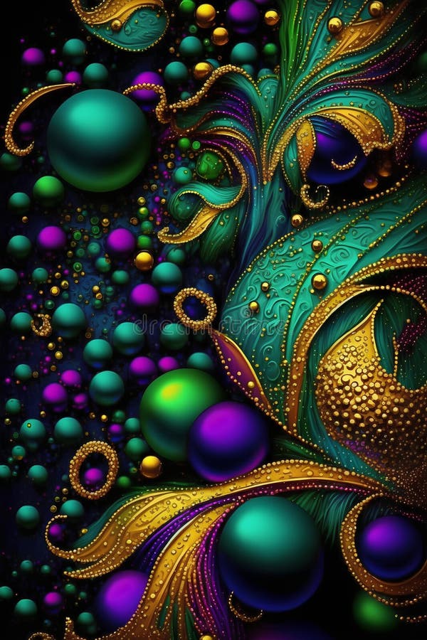 Abstract Colorful Background with a Lot of Spheres in Gold and Green ...