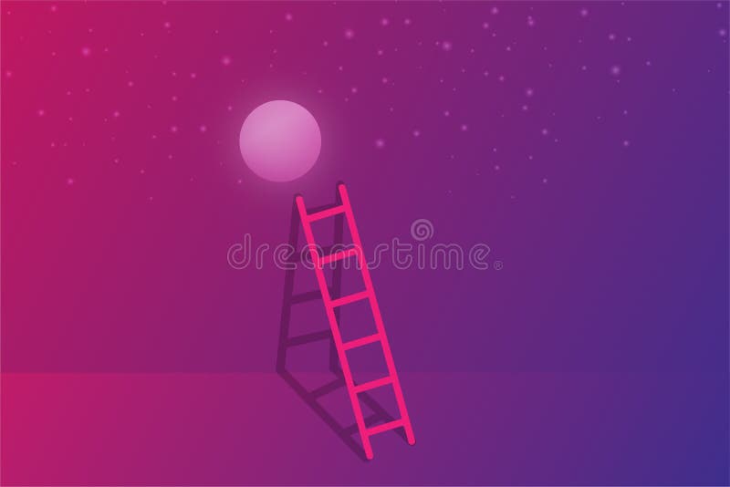 Abstract Colorful Background with Mid-night Moon, Stars and Ladder ...