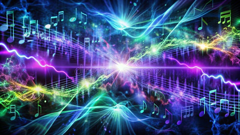 Abstract Colorful Background with Musical Notes and Glowing Lights ...