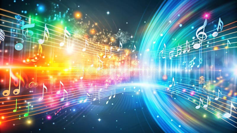 Abstract Colorful Background with Musical Notes and Glowing Lights ...