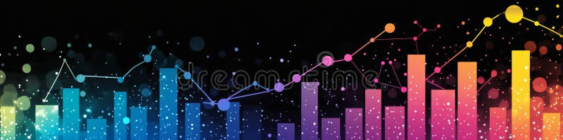 Abstract Colorful Bar Chart with Gradient and Graph Lines on Dark ...
