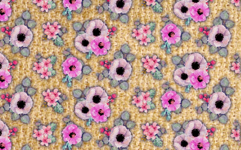 Abstract Floral Pattern with Fabric Texture Stock Illustration ...