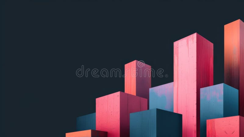 Abstract Colorful Blocks on a Dark Background. Minimalist Geometric ...