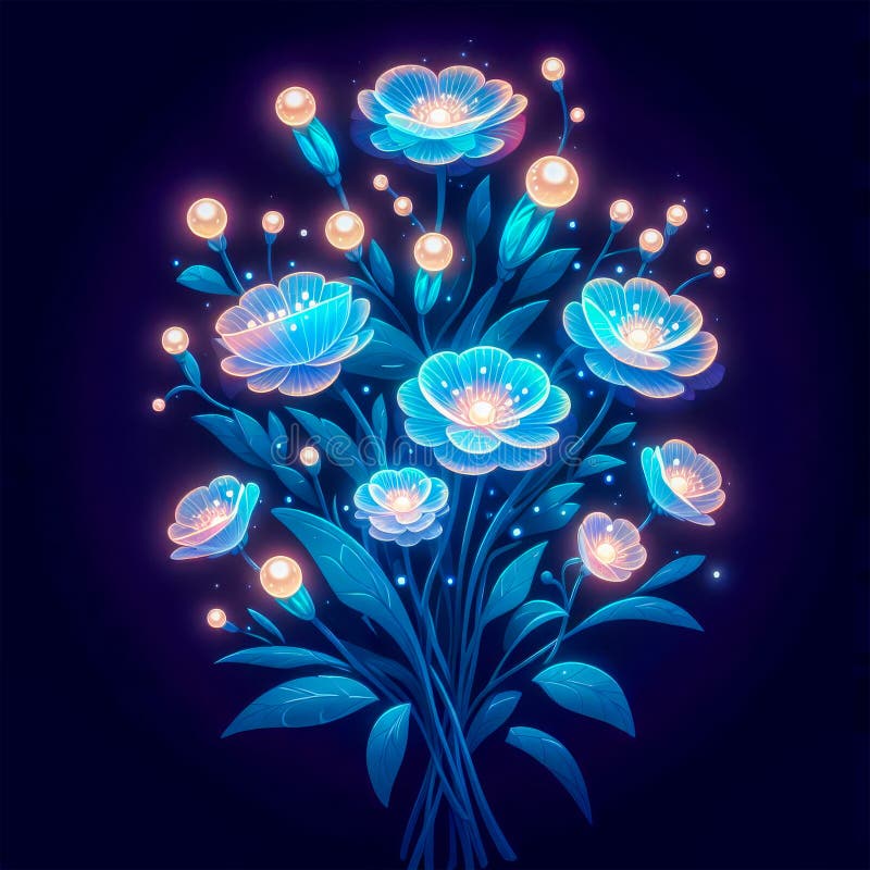 Abstract Colorful Blue Flowers on Black Background Stock Illustration ...