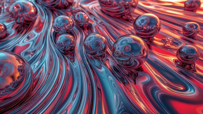 Abstract Colorful Bubbles Floating in a Swirling Metallic Pattern ...
