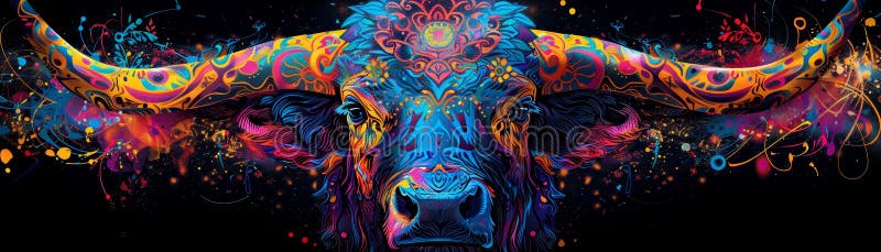 Abstract Colorful Bull Head with Vibrant Patterns Stock Illustration ...