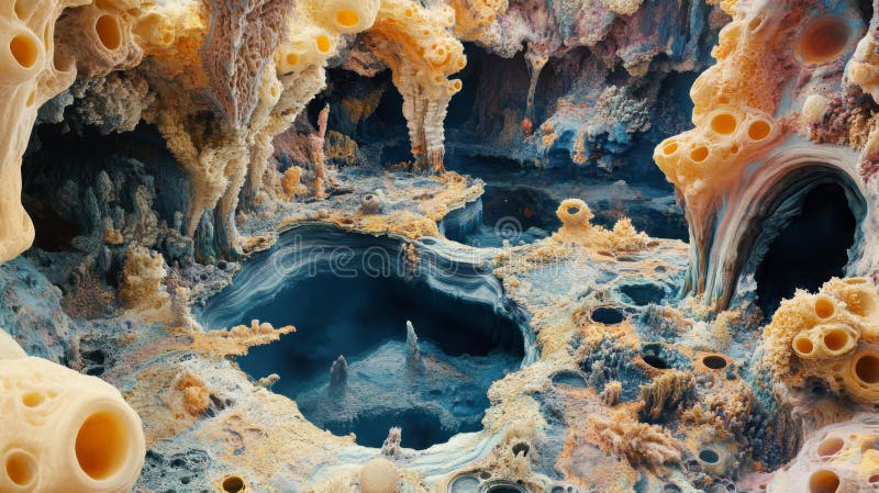 Abstract Colorful Cave Landscape with Porous Rock Formations Stock ...