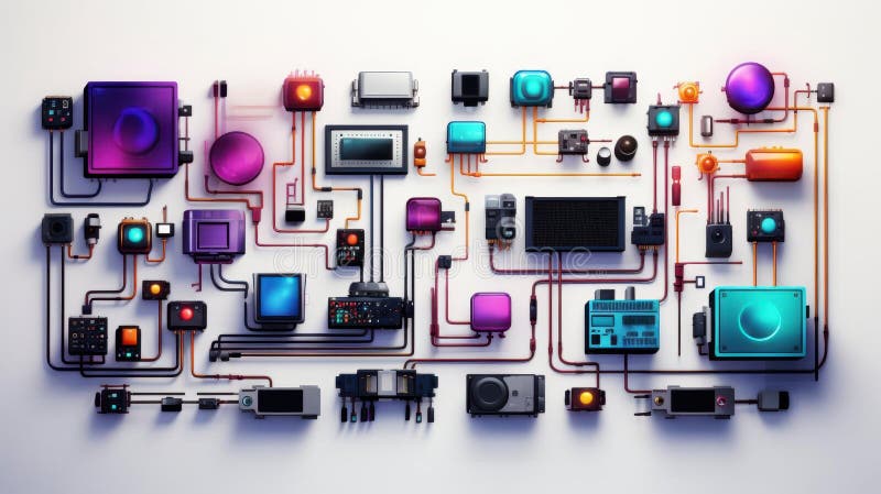 Abstract Colorful Circuit Board with Wired Devices Stock Illustration ...
