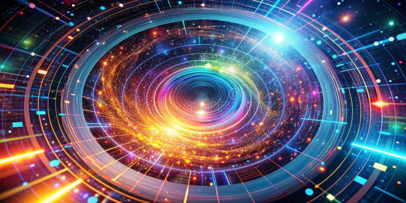 Abstract Colorful Circular Network with Galaxy - Digital Technology ...