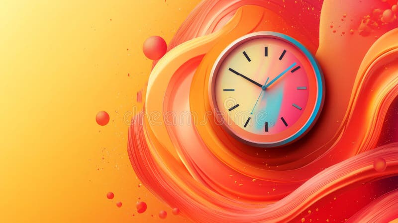 Abstract Colorful Clock with Fluid Orange Background Stock Illustration ...