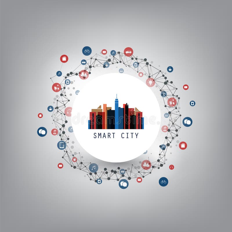 Colorful Smart City, Cloud Computing Design Concept with Icons ...