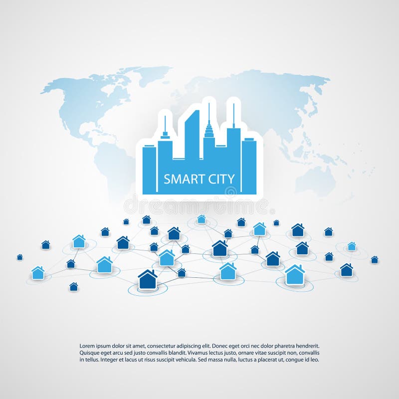 Colorful Smart City Design Concept with Icons - Digital Network ...