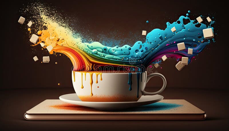 Abstract Colorful Coffee in Cup with Falling of Different Colors and ...