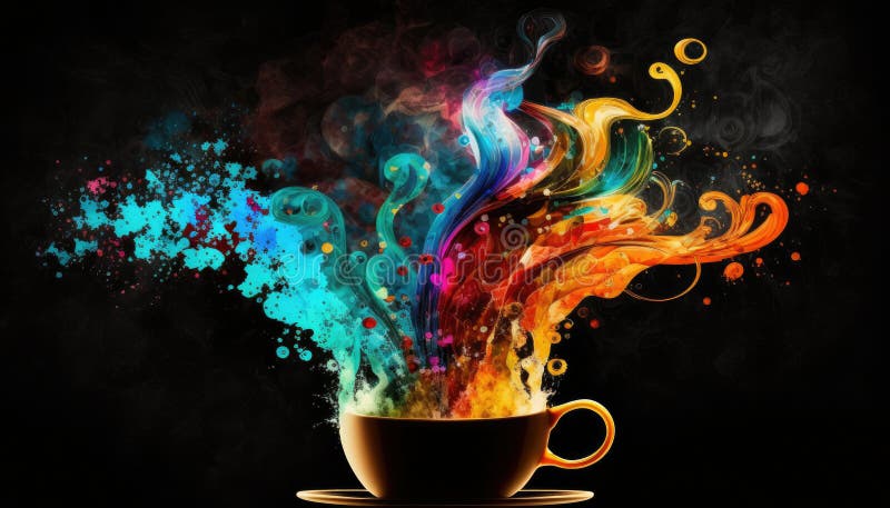 Abstract Colorful Coffee in Cup with Falling of Different Colors and ...
