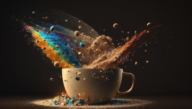 Abstract Colorful Coffee in Cup with Falling of Different Colors and ...