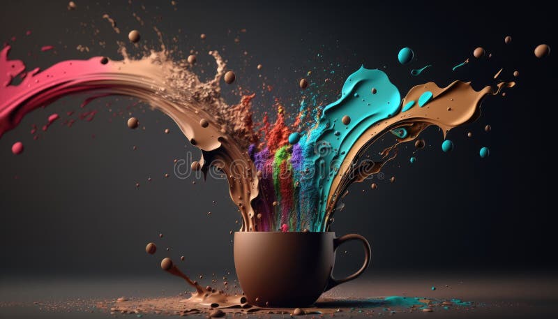 Abstract Colorful Coffee in Cup with Falling of Different Colors and ...