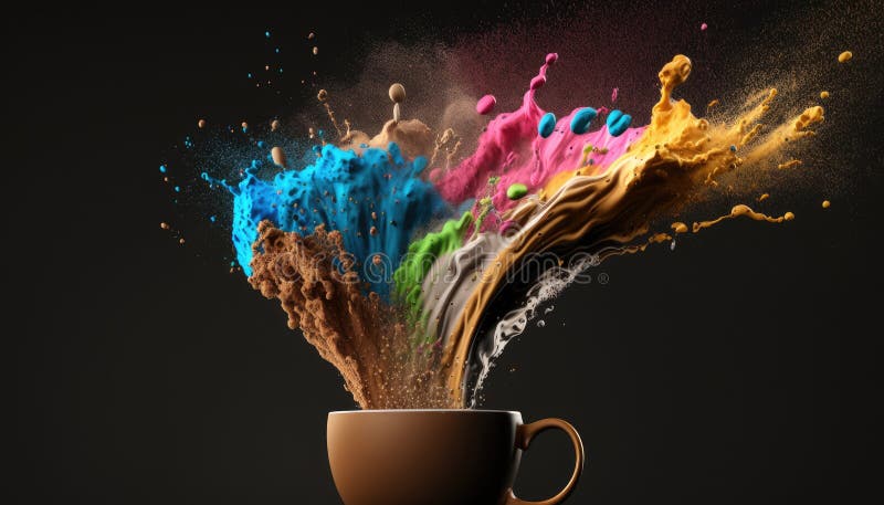 Abstract Colorful Coffee in Cup with Falling of Different Colors and ...
