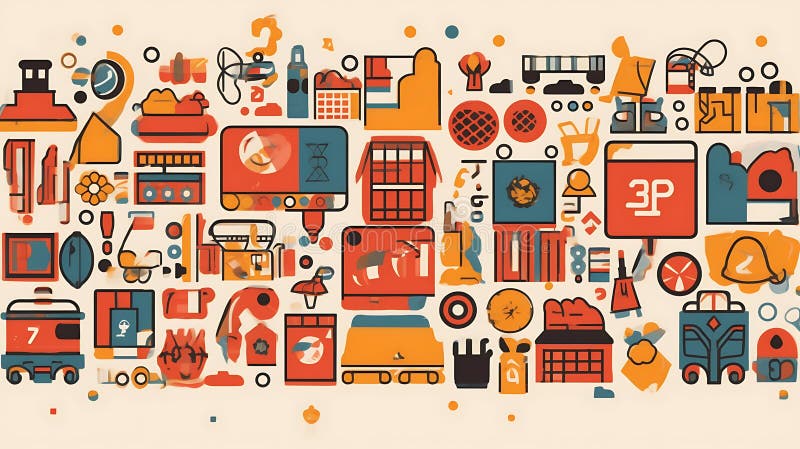 Abstract Colorful Collage of Diverse Objects and Symbols Stock ...