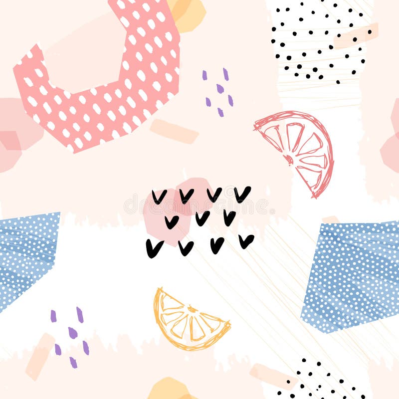 Abstract Colorful Collage Seamless Pattern. Wallpaper Hand Drawn Design ...