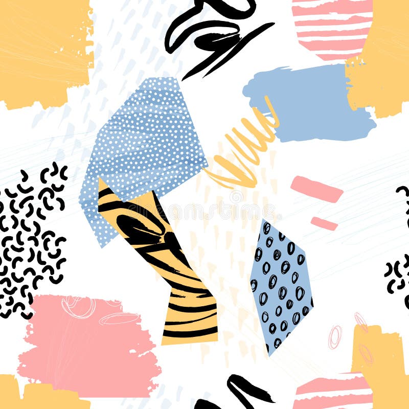 Abstract Colorful Collage Seamless Pattern. Wallpaper Hand Drawn Design ...