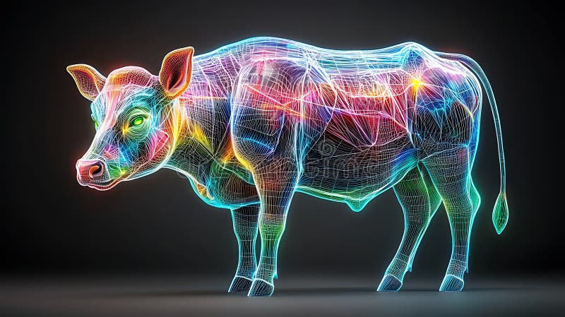 Abstract Colorful Cow Digital Rendering Glowing Particles Dark ...