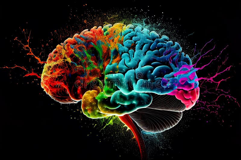 Abstract Colorful Creative Brain, Black Background with Generative AI ...