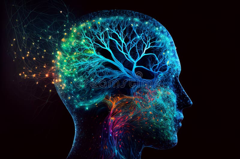 Abstract Colorful Creative Brain, Black Background with Generative AI ...