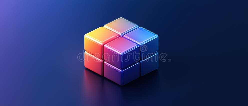 Abstract Colorful Cube 3D Render of Interlocking Blocks Stock ...