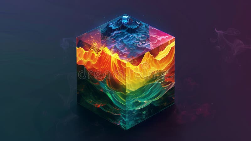 Abstract Colorful Cube with Neon Lights. 3D Render Image of Geometric Shape Containing Vibrant ...