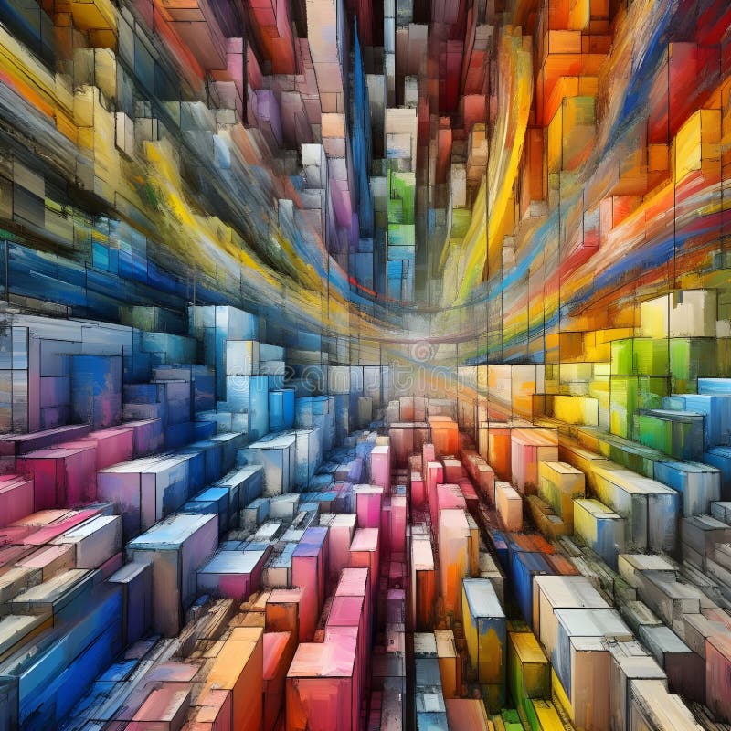 Abstract Colorful Cube and Rectangles Background. Computer Generated ...