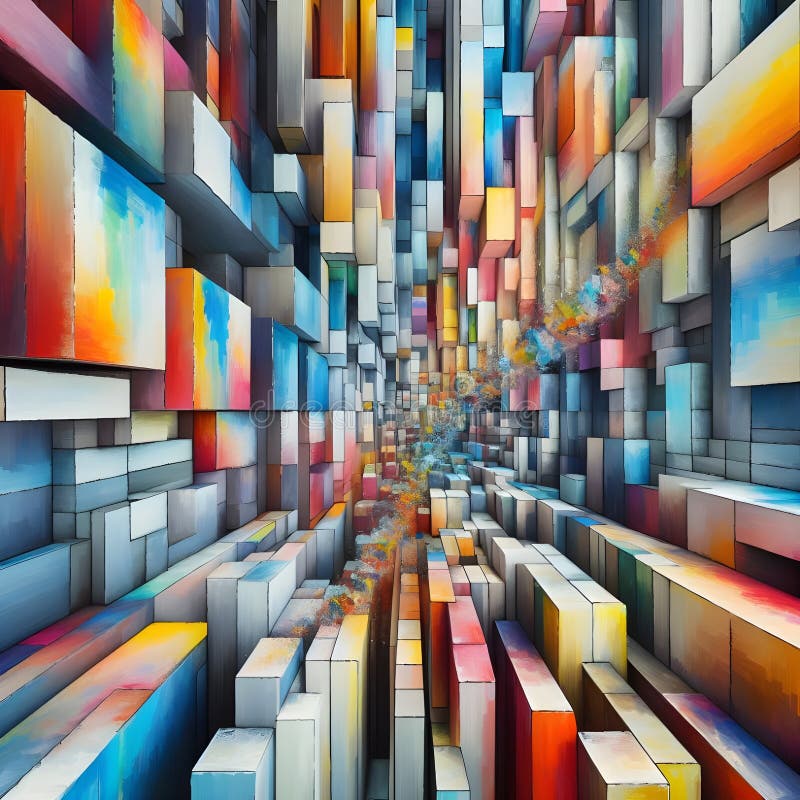 Abstract Colorful Cube And Rectangles Background Computer Generated