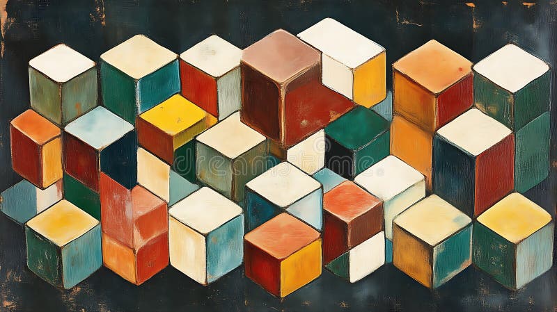 Abstract Colorful Cubes Geometric Painting Artwork Stock Image - Image ...
