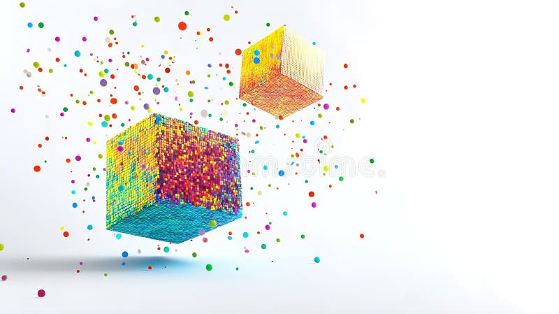 Abstract Colorful Cubes Made of Tiny Pixels Surrounded by Floating ...