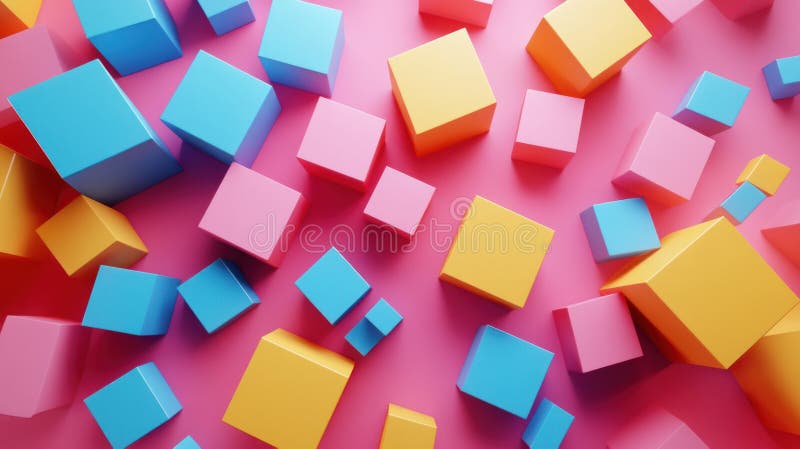 Abstract Colorful Cubes Pink Background 3D Render Stock Illustration ...