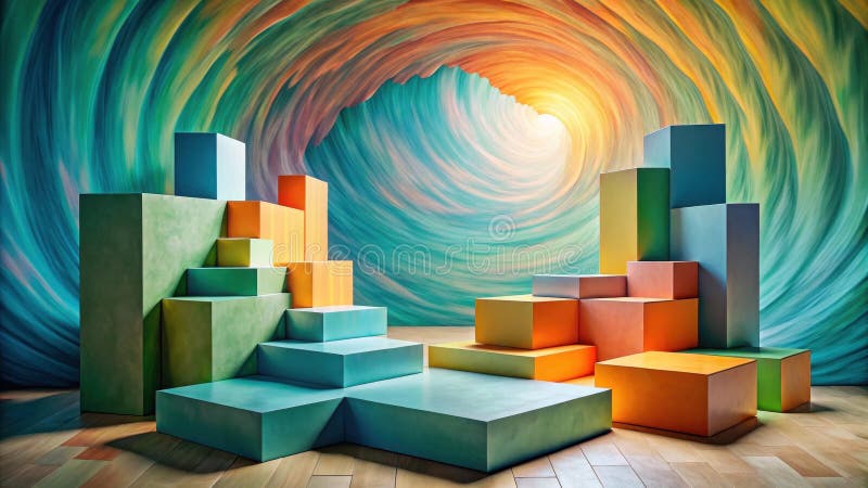 Abstract Colorful Cuboid Structures in a Whimsical Swirling Tunnel ...