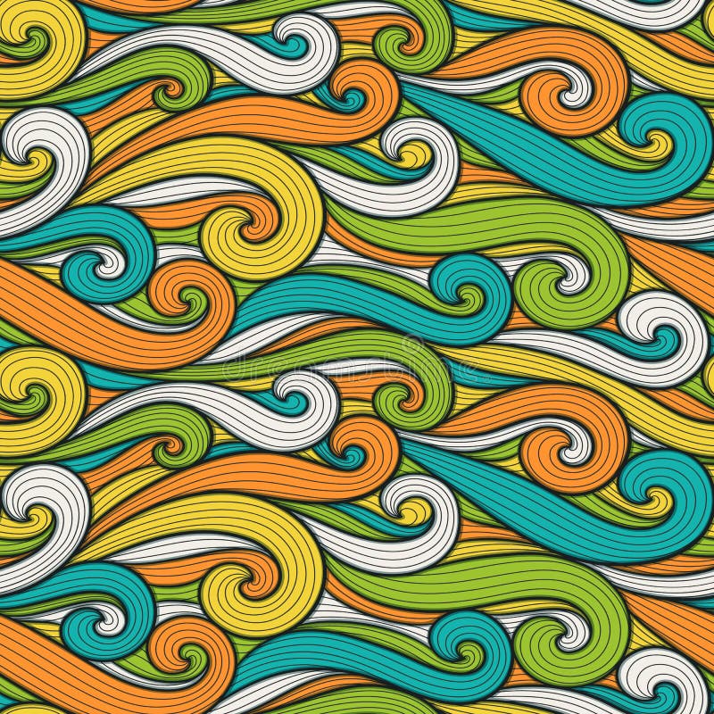 Abstract Colorful Curly Lines Seamless Patterns Set. Waves and Curls ...