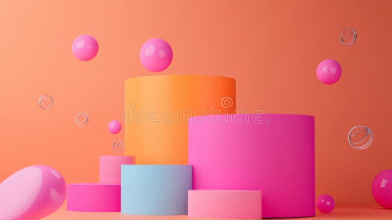 Abstract Colorful Cylinders and Spheres on a Peach Background Stock ...