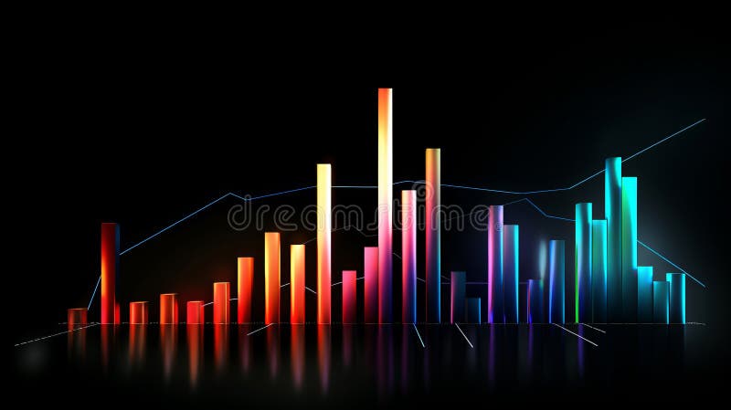 Abstract Colorful 3d Bar Graph on Black Background Stock Illustration ...