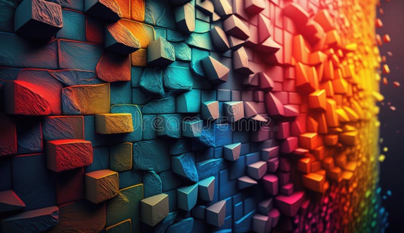 Abstract Colorful 3D Blocks Wall. Created by Generative Artificial ...