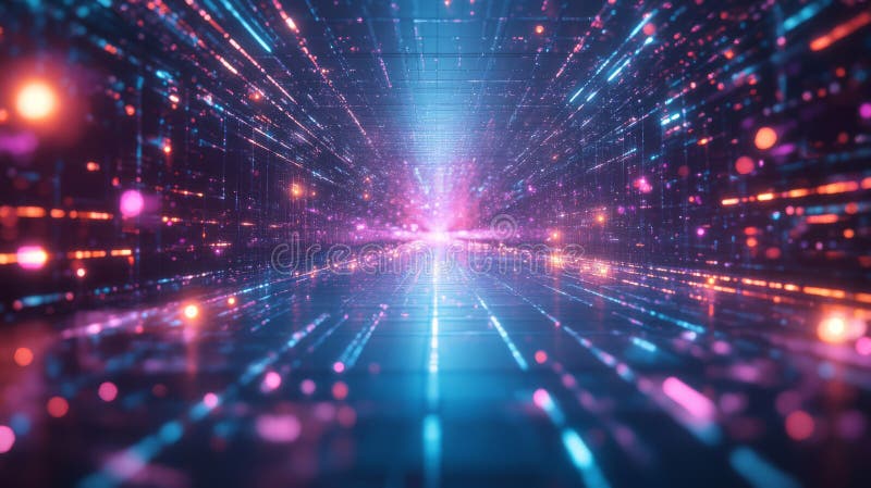 Abstract Colorful Data Tunnel with Glowing Particles Stock Illustration ...