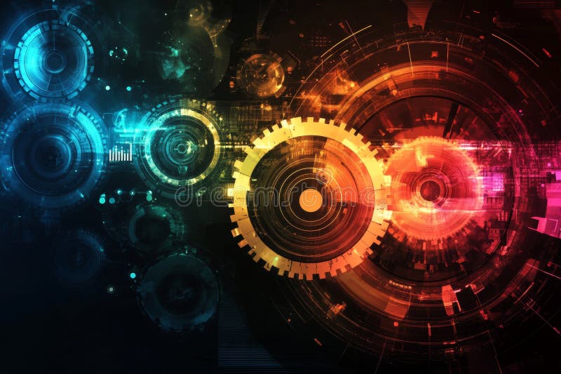 Abstract Colorful Digital Gear Design with Circular Patterns and ...