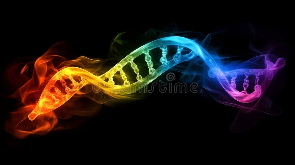 Abstract Colorful DNA Helix with Fire and Smoke Stock Illustration ...